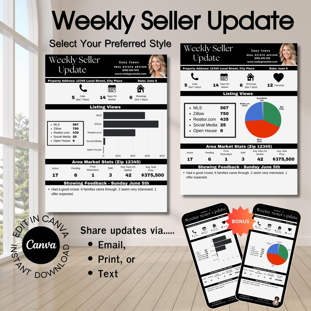 Real Estate Weekly Seller Update Report Template: Listing Activity ...