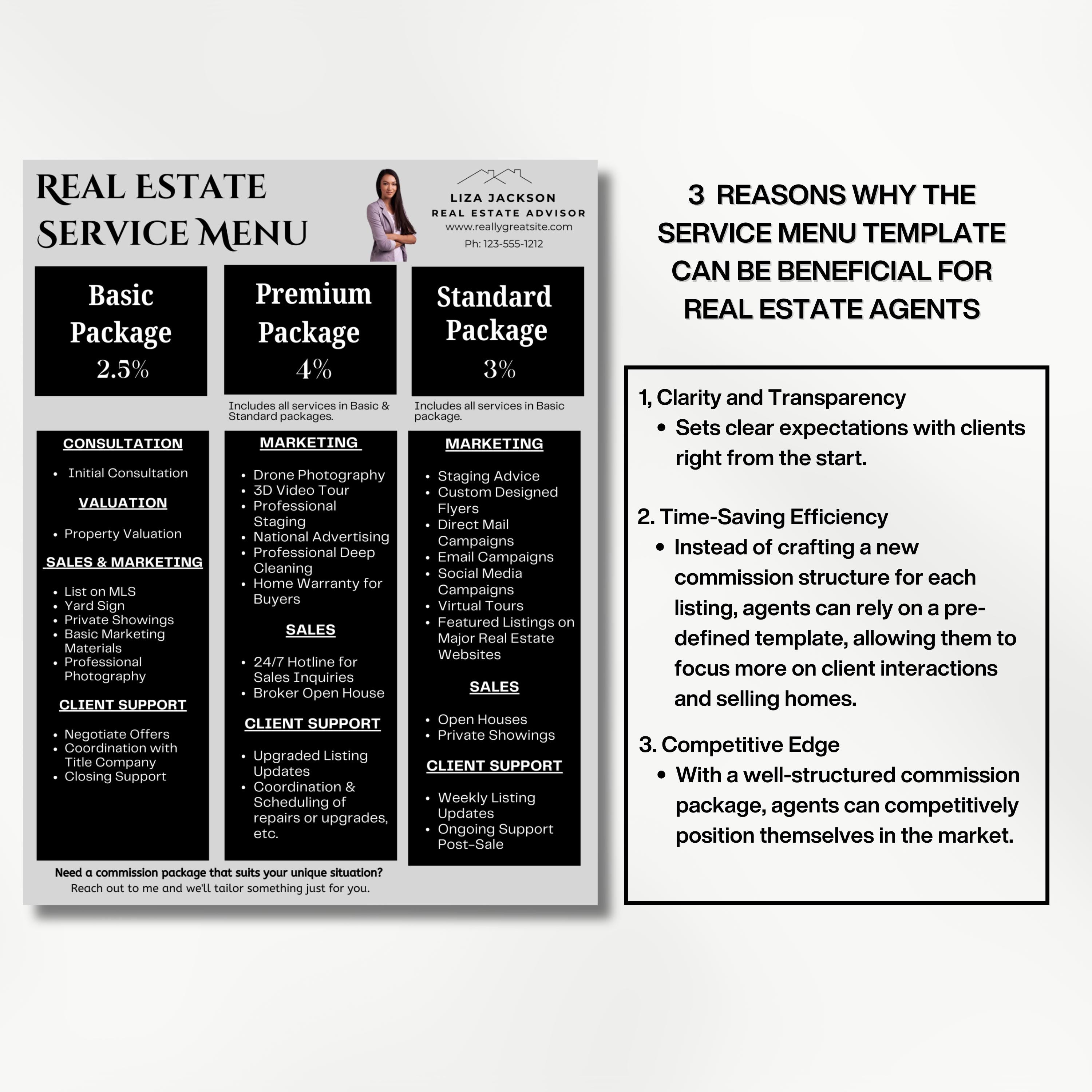 Real Estate Agent Service Menu Template: Commission Options & Property ...