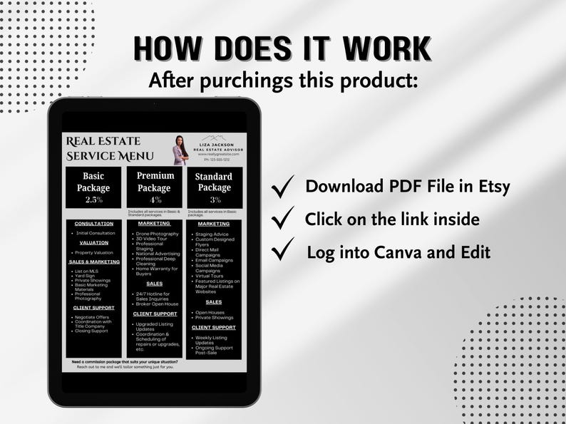 Real Estate Agent Service Menu Template Tailored Commission Options ...