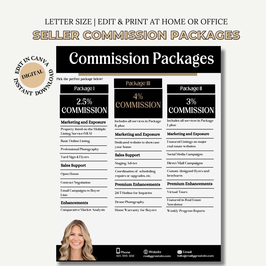 Real Estate Commission Template Editable Canva Design Seller Commission ...