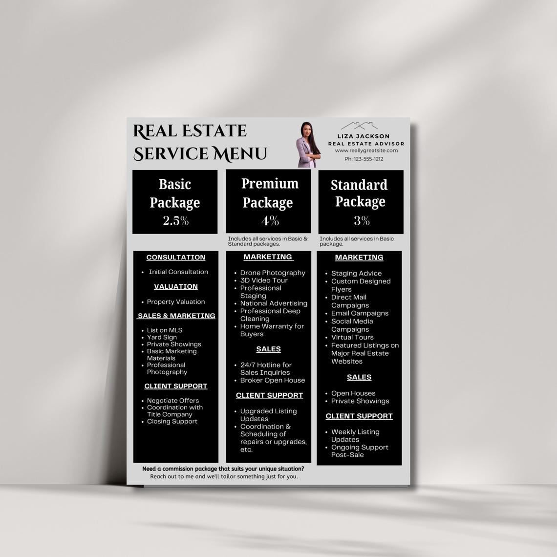 Real Estate Agent Service Menu Template: Commission Options & Property ...