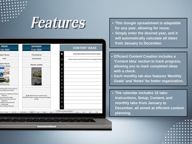 Real Estate Content Calendar Template Social Media Planner Marketing ...
