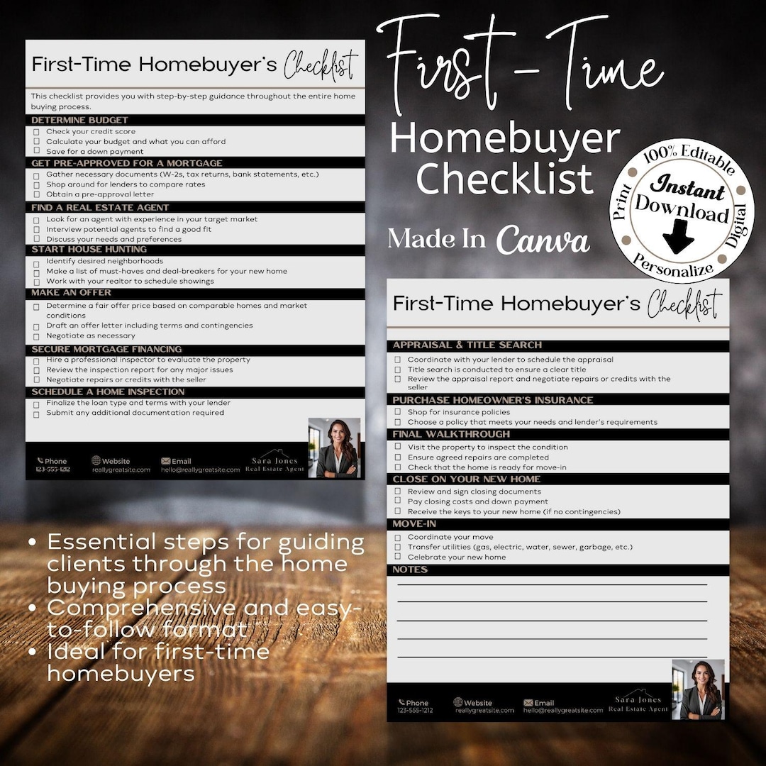 First Time Homebuyer Checklist: Realtor Canva Template House Purchase ...