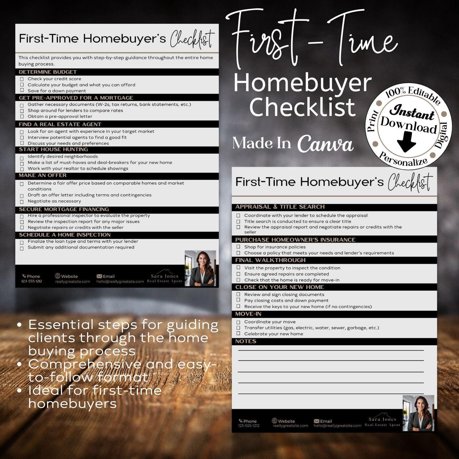 First Time Homebuyer Checklist: Realtor Canva Template House Purchase ...