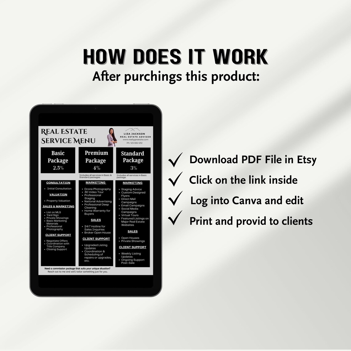 Real Estate Agent Service Menu Template: Commission Options & Property ...