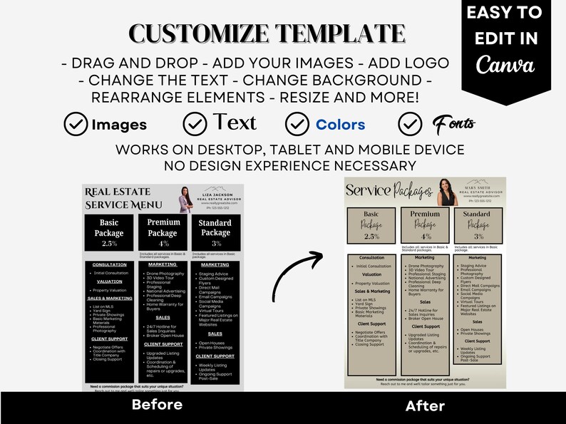 Real Estate Agent Service Menu Template: Commission Options & Property ...