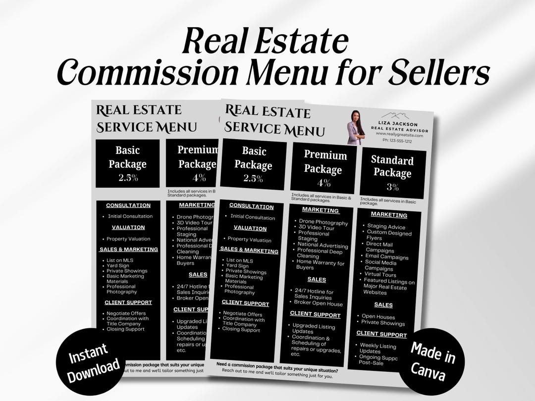 Real Estate Agent Service Menu Template Tailored Commission Options ...
