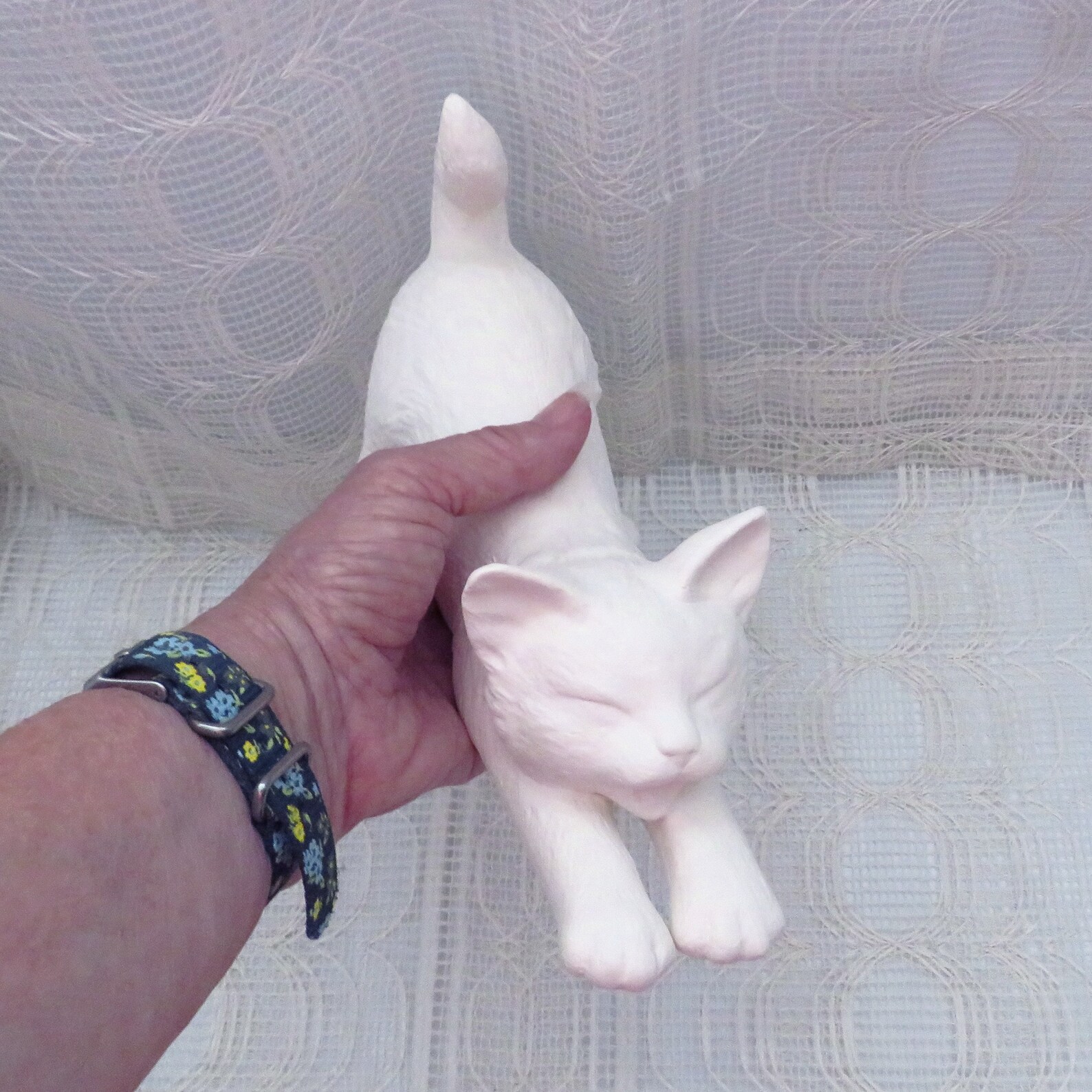 Ready to Paint Ceramic Cat Figurine, Paint It Yourself Stretching Cat ...