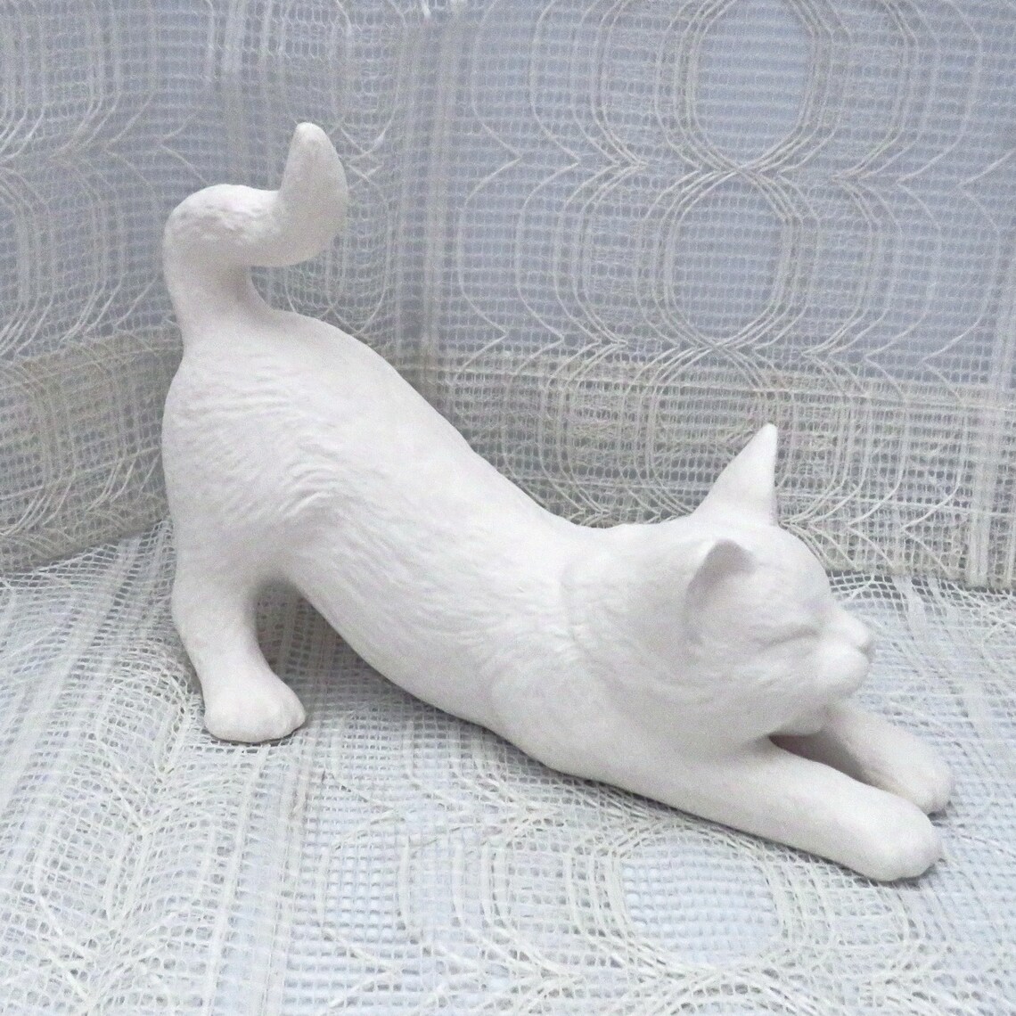 Ready to Paint Ceramic Cat Figurine, Paint It Yourself Stretching Cat ...