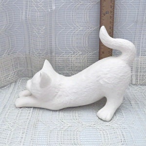 Ready to Paint Ceramic Cat Figurine, Paint It Yourself Stretching Cat ...