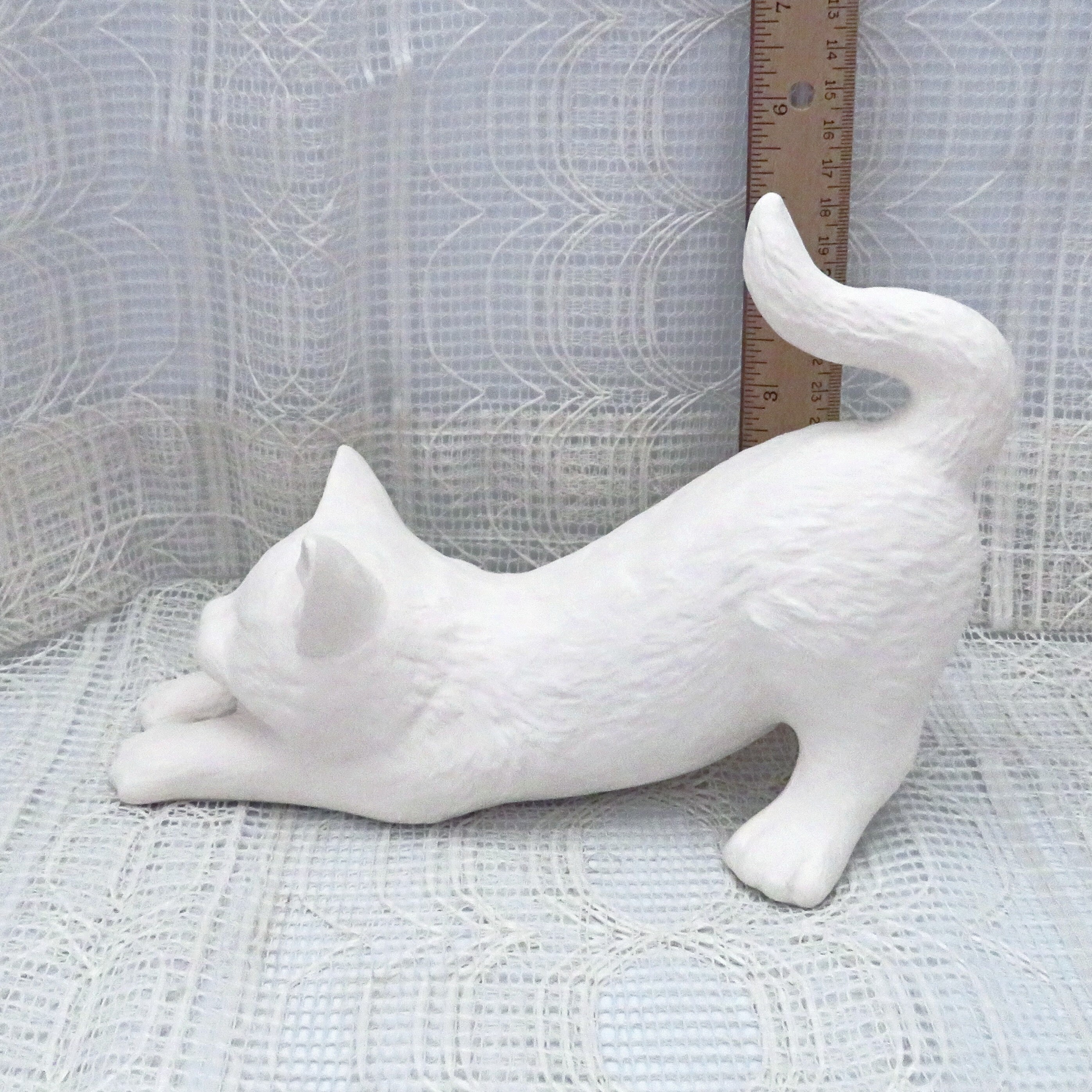 Ready to Paint Ceramic Cat Figurine, Paint It Yourself Stretching Cat ...