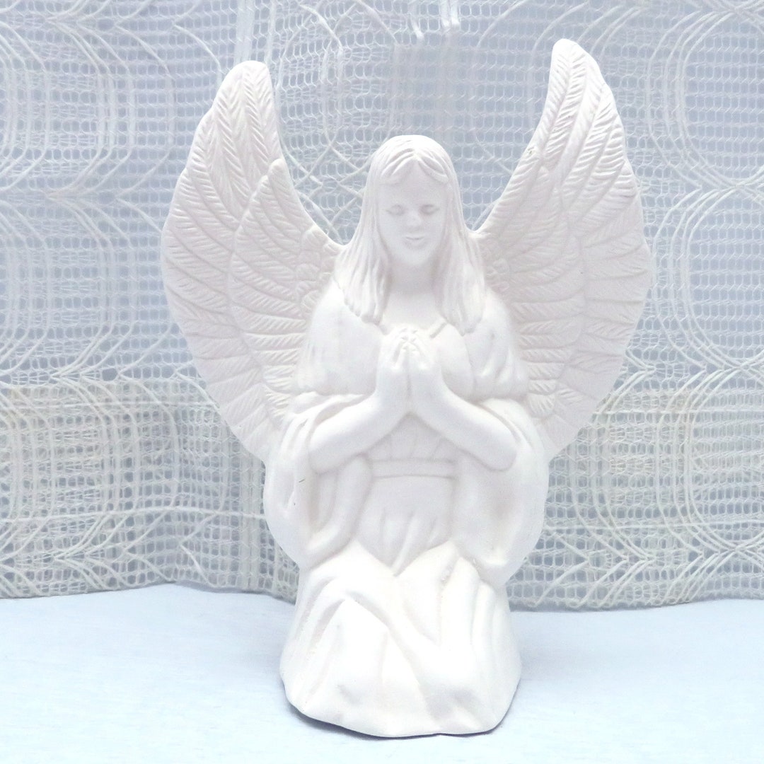 Handmade Paintable Ceramic Kneeling Angel Figurine, Ready to Paint ...