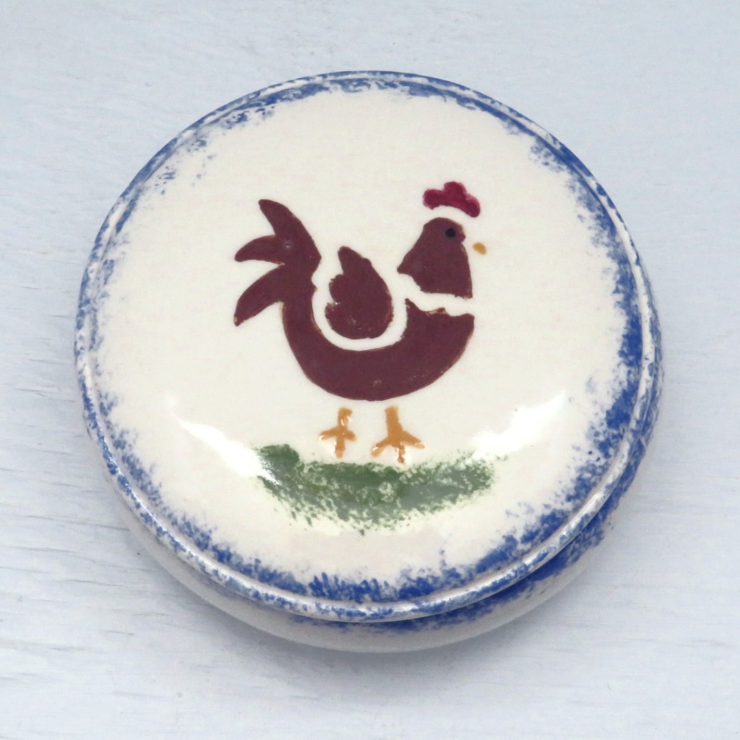 Handmade Ceramic Trinket Dish With Rooster, Ceramic Lidded Bowl ...