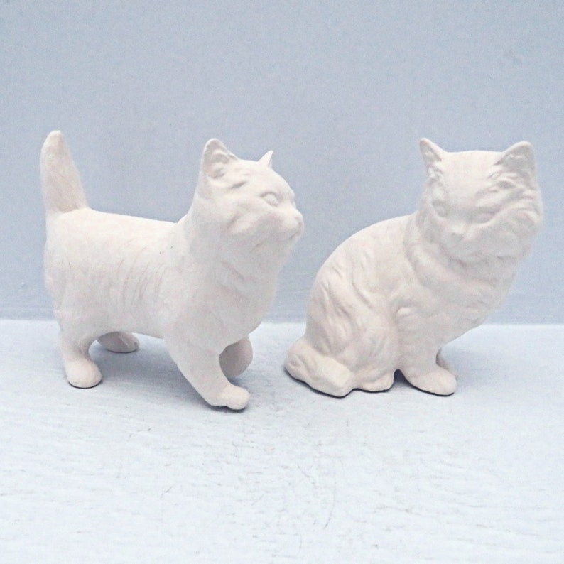 Unpainted Ceramic Cat Figurines, Bisqueware Kitty Statues, Ready to ...