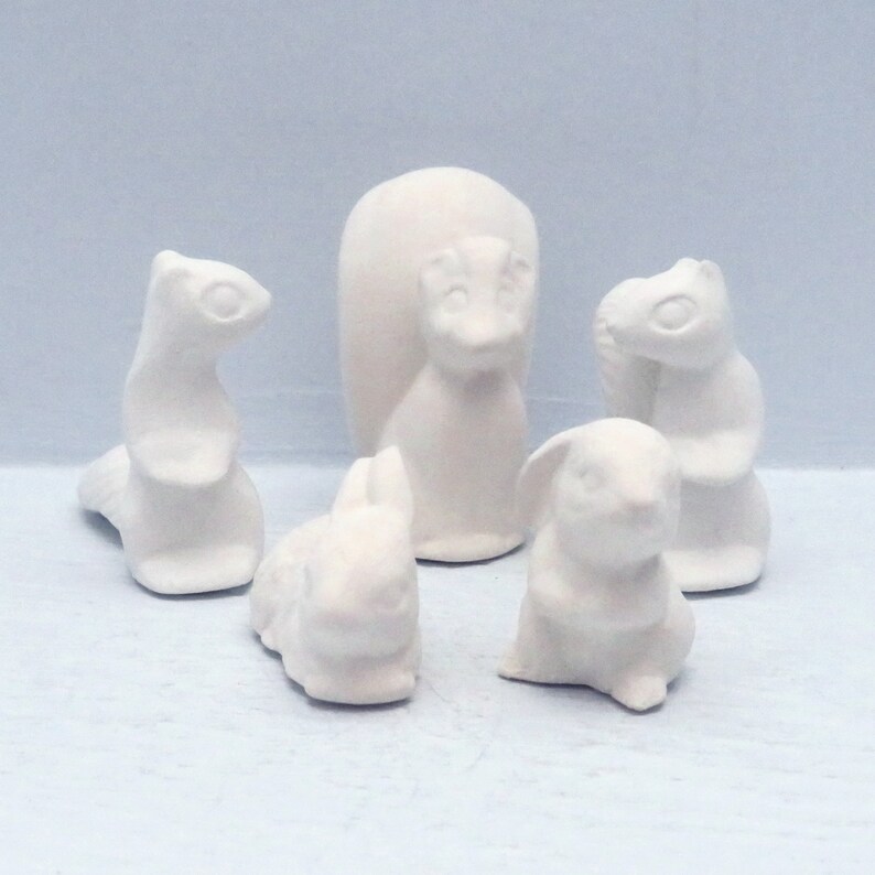 Small Woodland Ceramic Bisque Animals, Unpainted Ceramic Statues, Ready ...