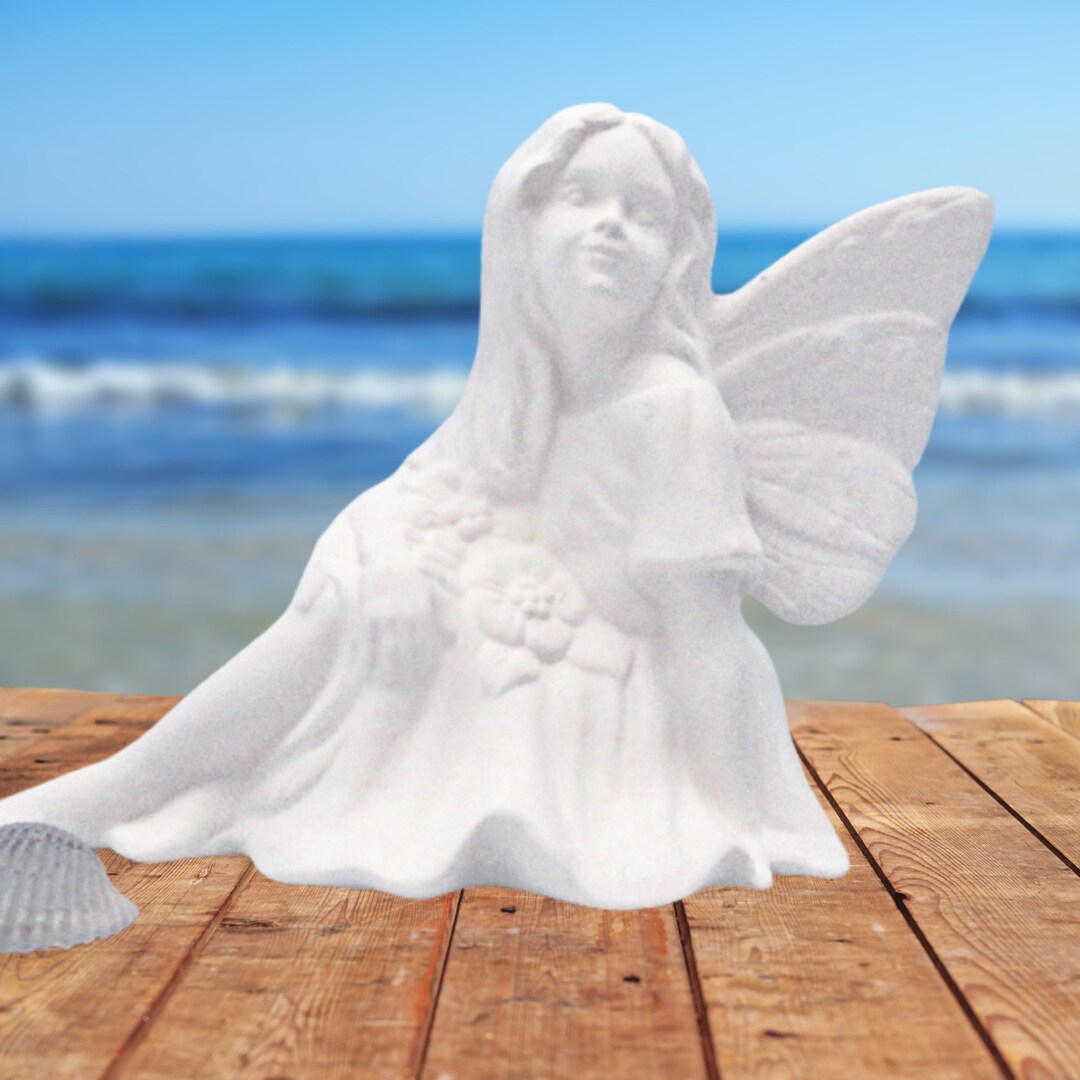 Unpainted Ceramic Bisque Sitting Fairy Figurine / Paintable Ceramics ...