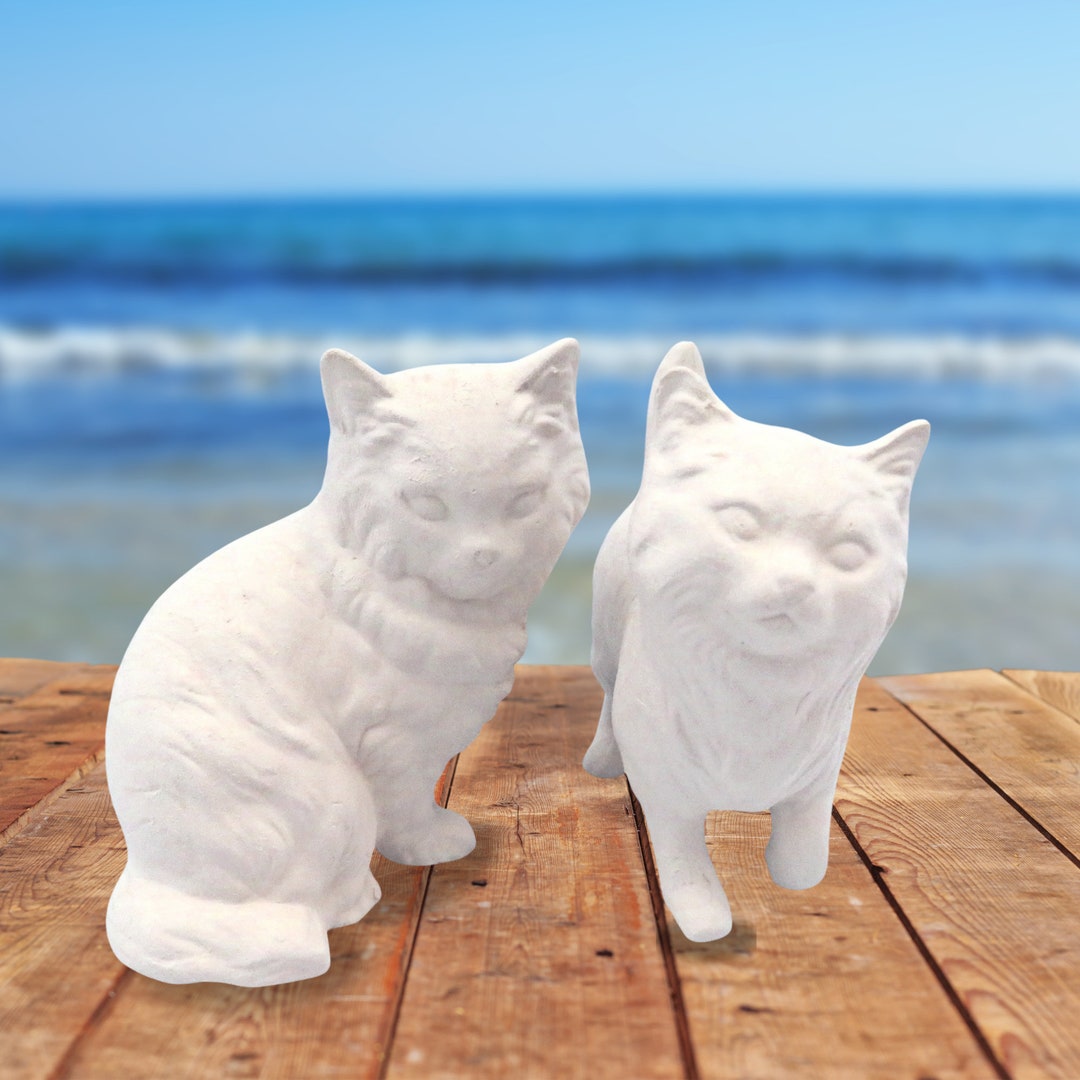 Unpainted Ceramic Cat Figurines, Bisqueware Kitty Statues, Ready to ...