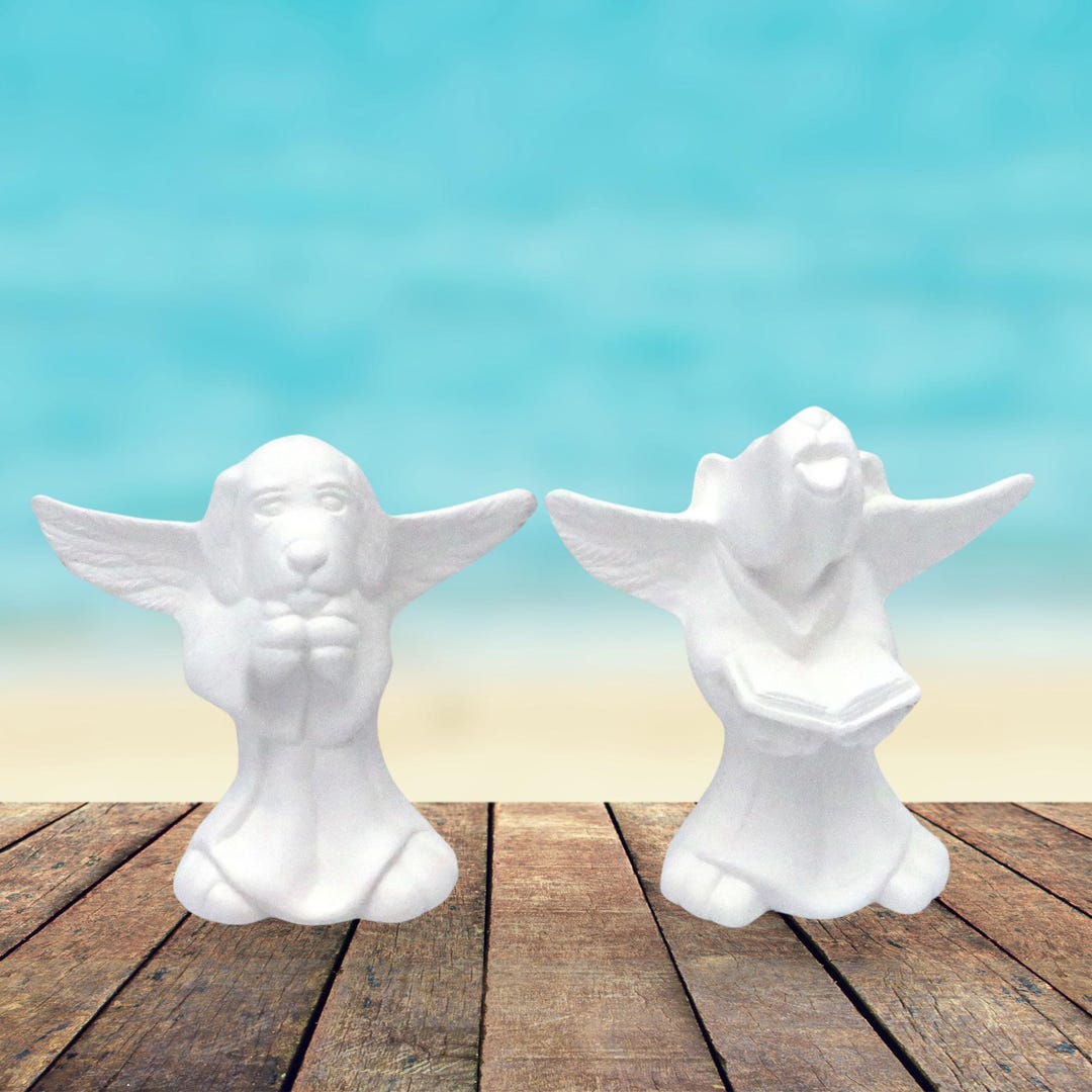 Handmade Set of Two Ready to Paint Ceramic Dog Angel Figurines ...