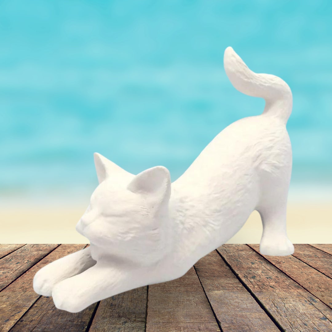 Ready to Paint Ceramic Cat Figurine, Paint It Yourself Stretching Cat ...