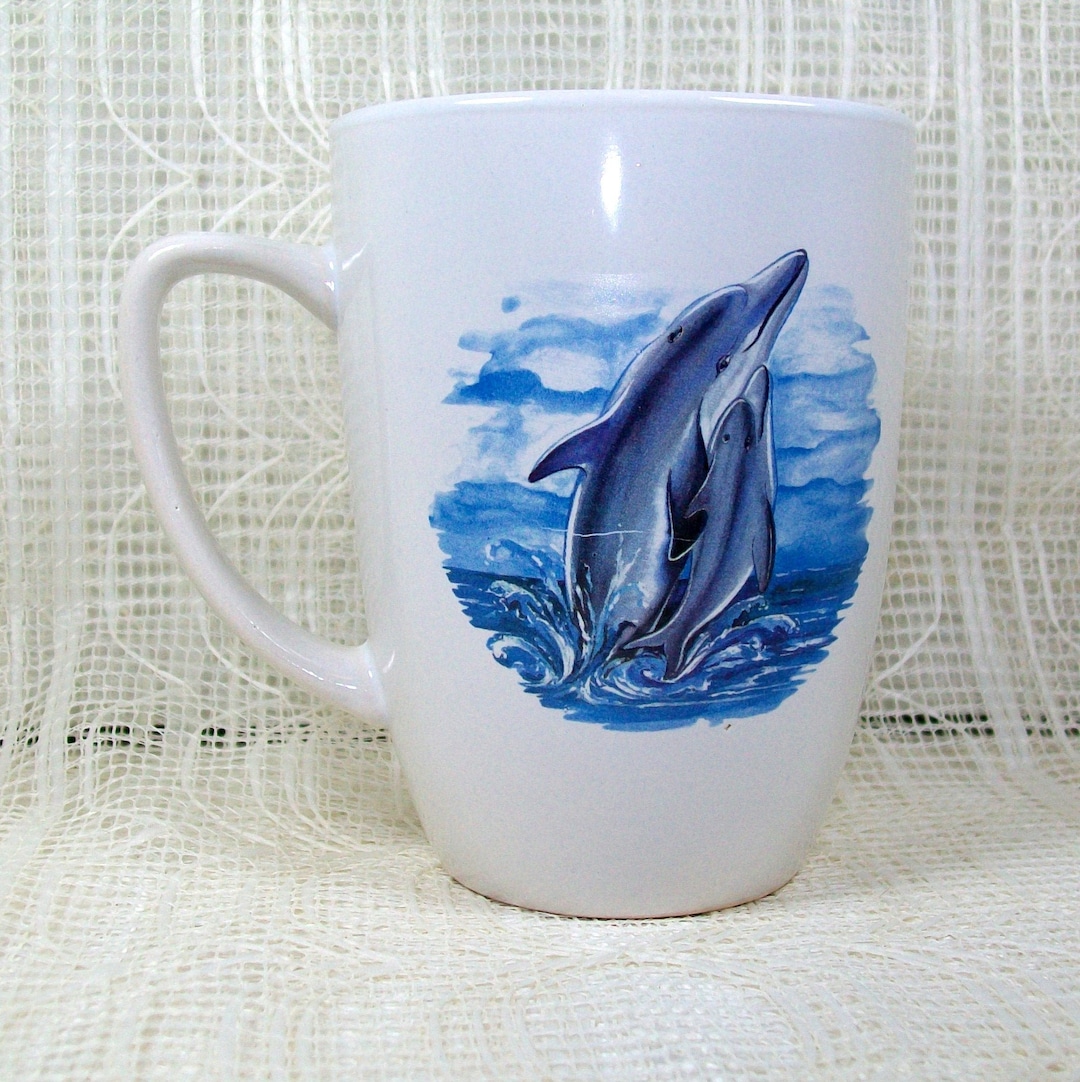 Handmade Ceramic Dolphin Ceramic Coffee Mug, Coffee Cup, Tea Mug, White ...