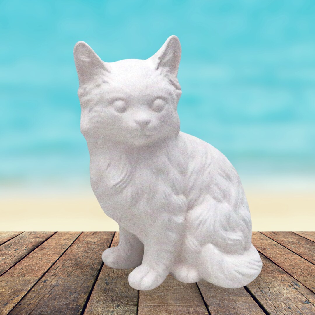 Unpainted Ceramic Bisque Cat Figurine, Sitting Cat Statue, Bisqueware ...