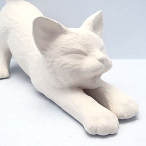 Ready to Paint Ceramic Cat Figurine, Paint It Yourself Stretching Cat ...