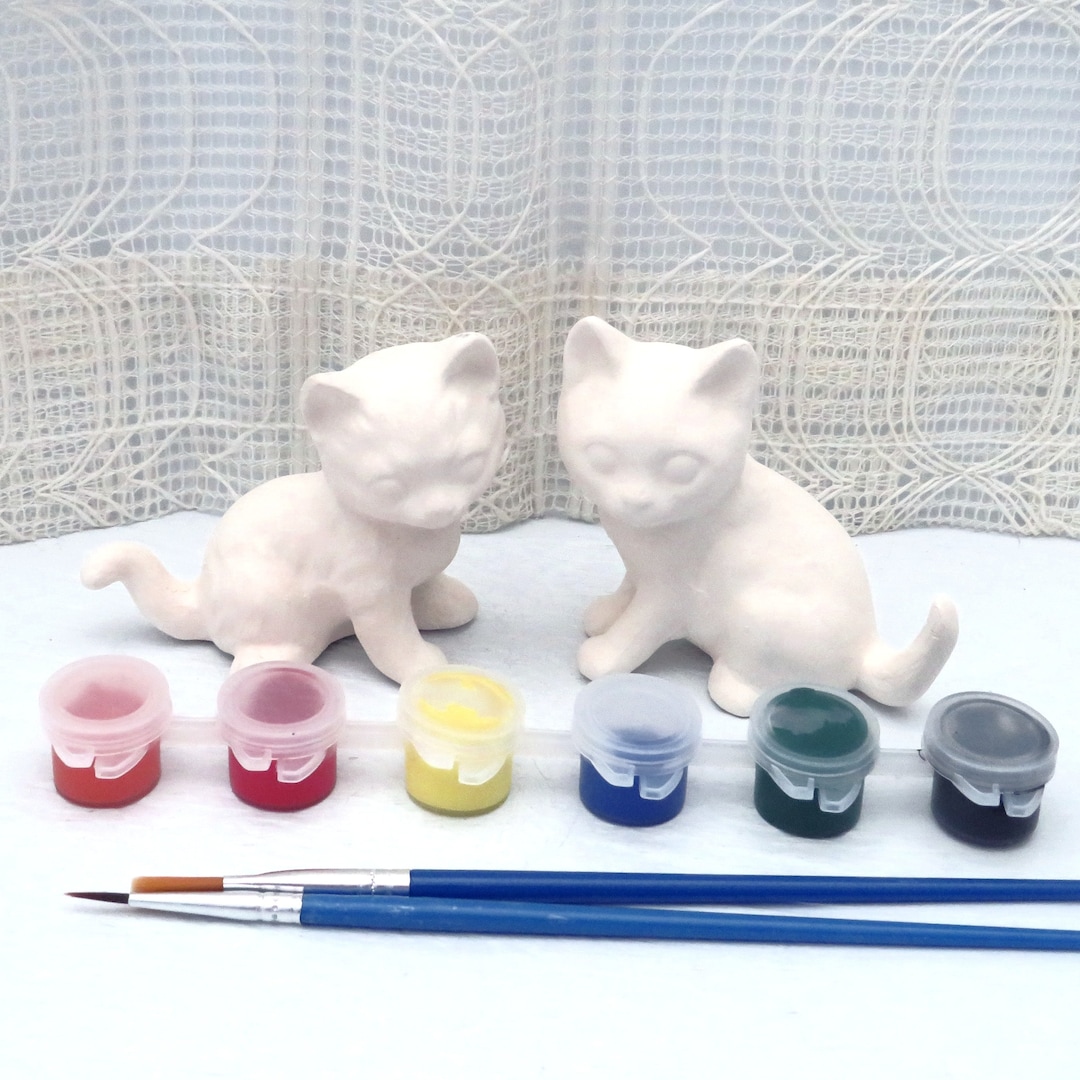 Handmade Paintable Ceramic Cat Figurines With Acrylic Paints and ...