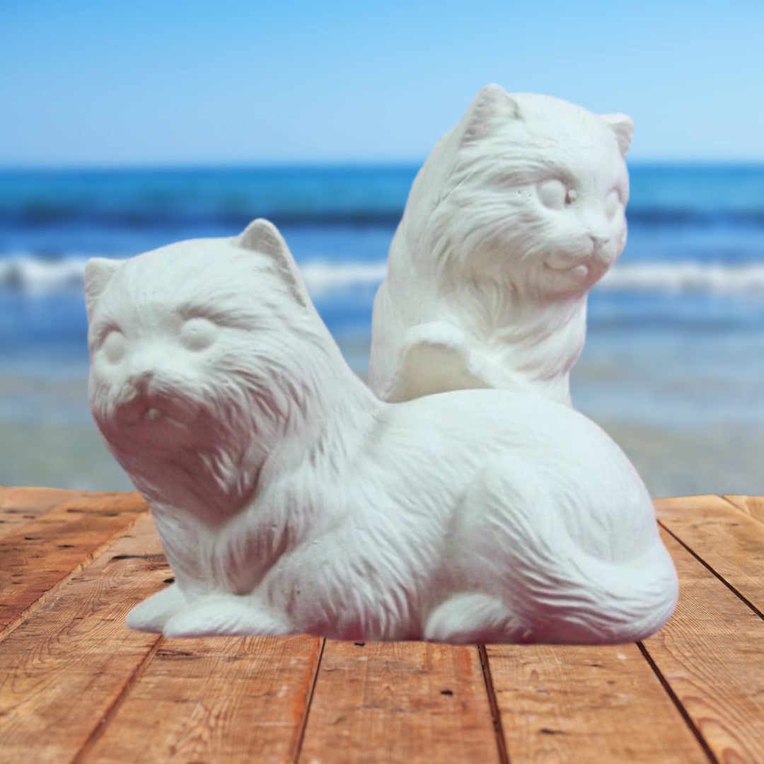 Handmade Ready to Paint Ceramic Cat Figurines, Unpainted Cat Statues ...