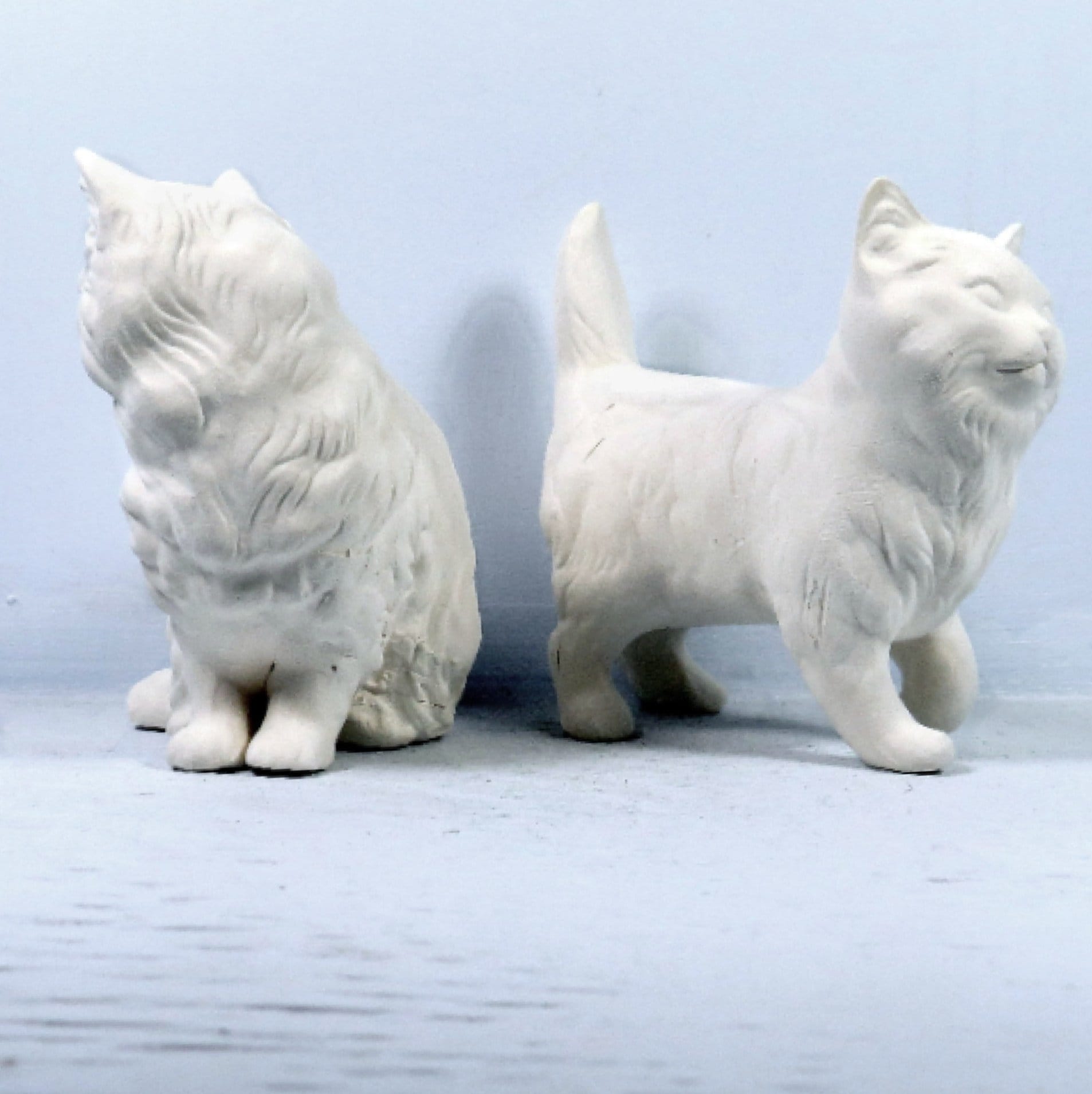 Unpainted Ceramic Cat Figurines, Bisqueware Kitty Statues, Ready to ...
