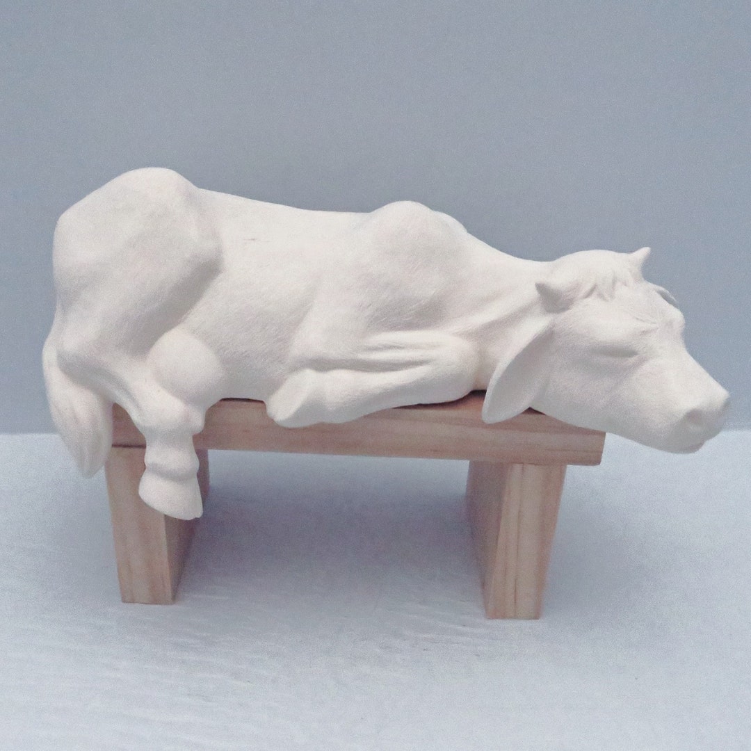 Handmade Ready to Paint Ceramic Sleepy Shelf Cow Figurine, Ceramic Cow ...