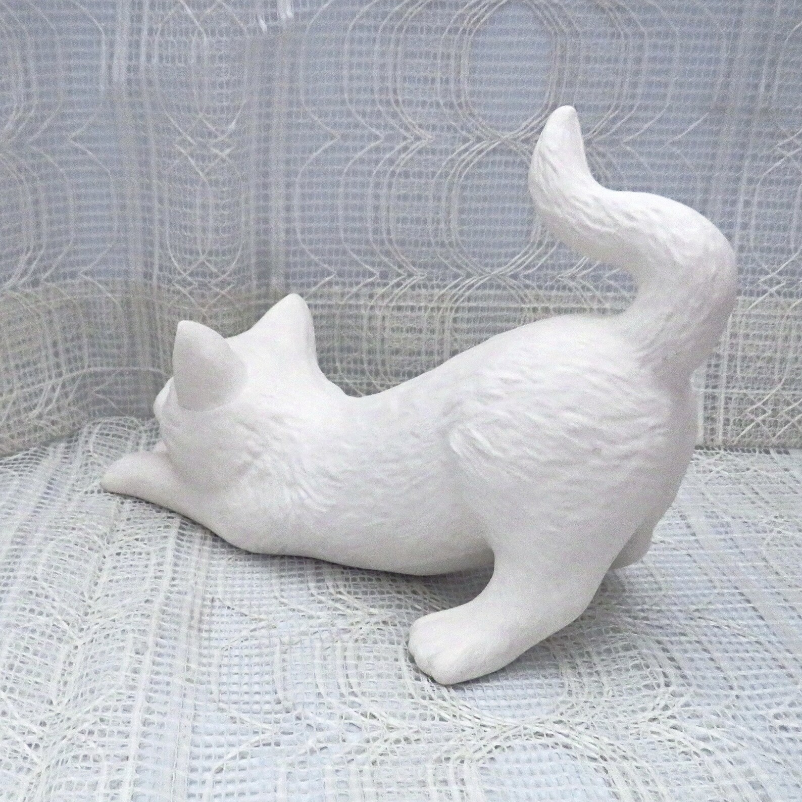 Ready to Paint Ceramic Cat Figurine, Paint It Yourself Stretching Cat ...