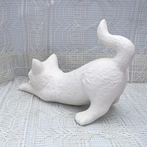 Ready to Paint Ceramic Cat Figurine, Paint It Yourself Stretching Cat ...