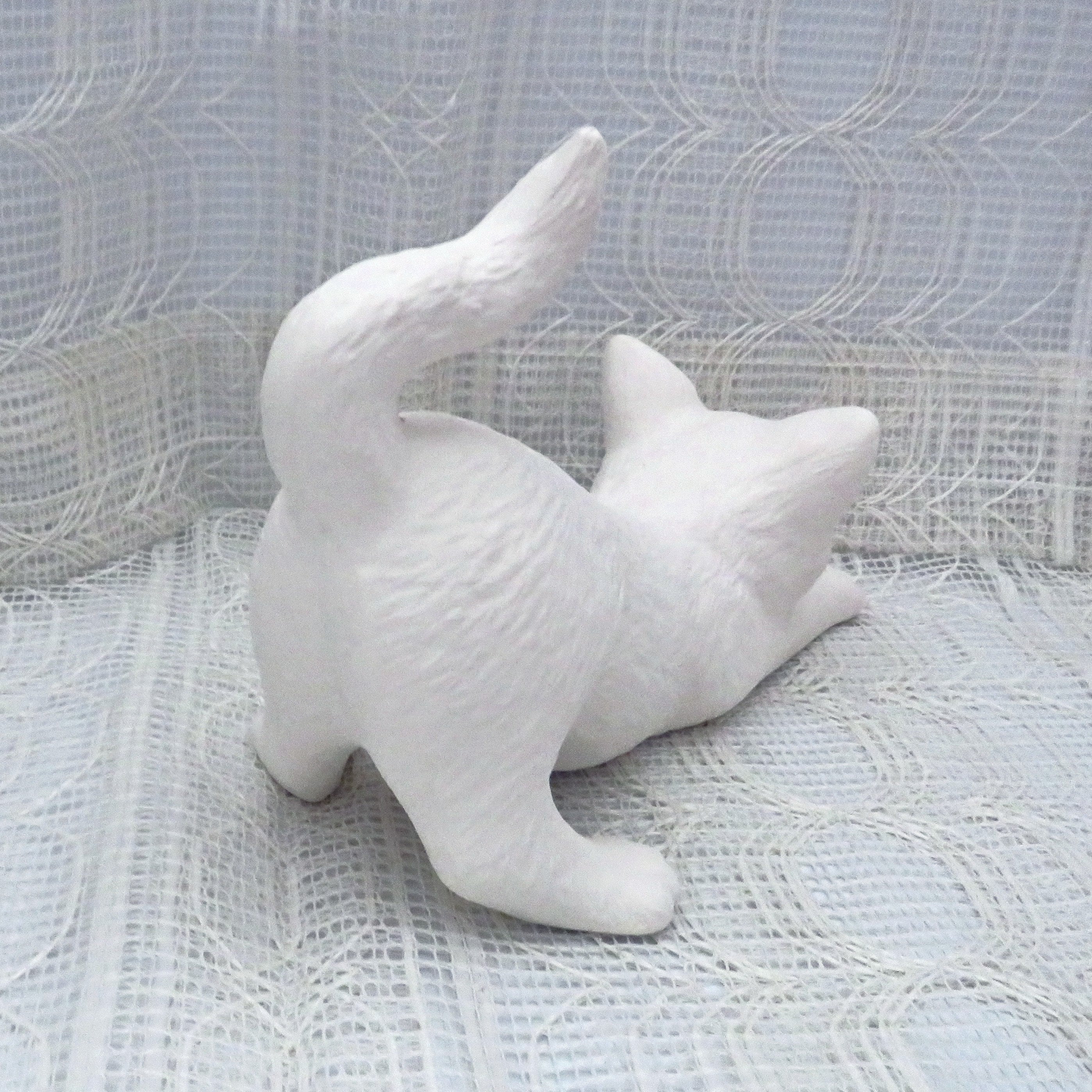 Ready to Paint Ceramic Cat Figurine, Paint It Yourself Stretching Cat ...