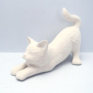 Ready to Paint Ceramic Cat Figurine, Paint It Yourself Stretching Cat ...