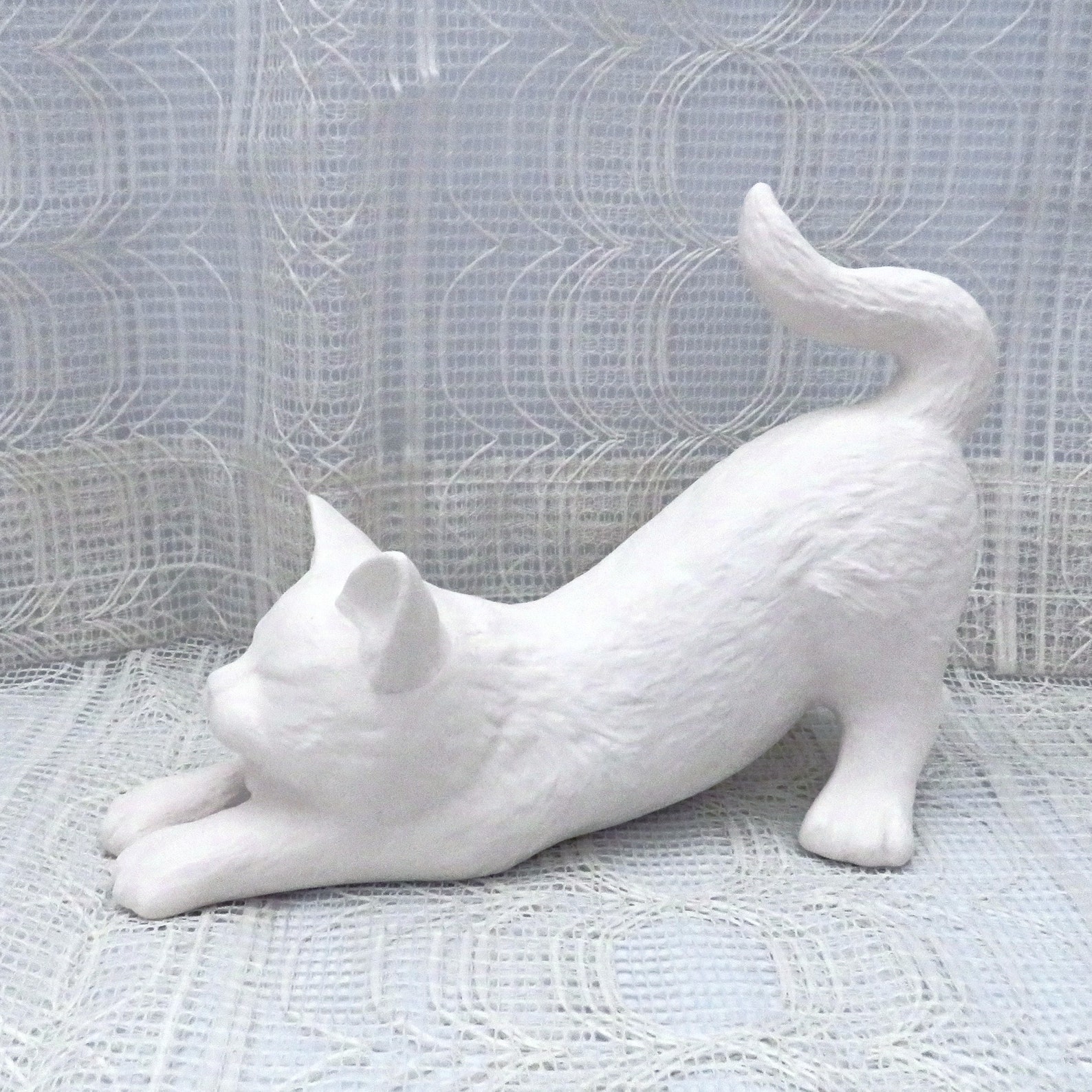 Ready to Paint Ceramic Cat Figurine, Paint It Yourself Stretching Cat ...