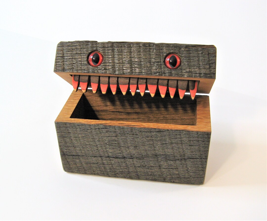 Barn Wood Creature Treasure Box With Red Feline Eyes - Etsy