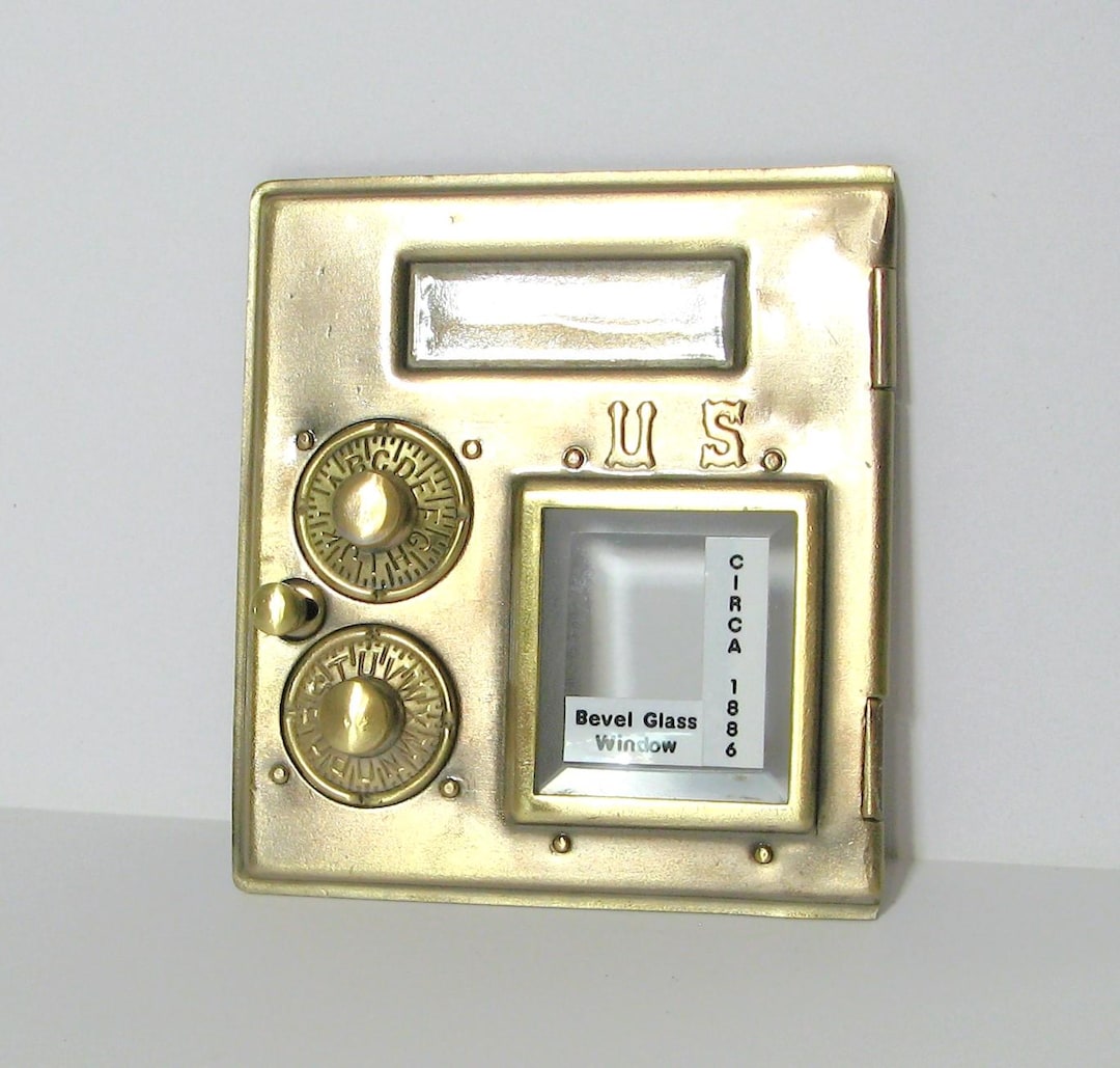 1886 Post Office Box Door Dual Dial Combination Lock Bevel Glass Window ...