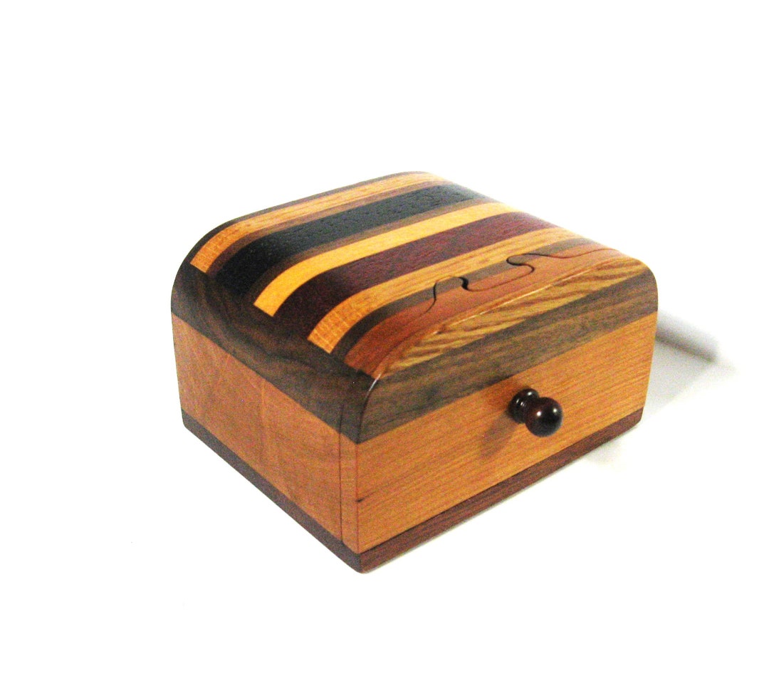 Puzzle Treasure Box With Two Drawers Made of Eight Woods - Etsy