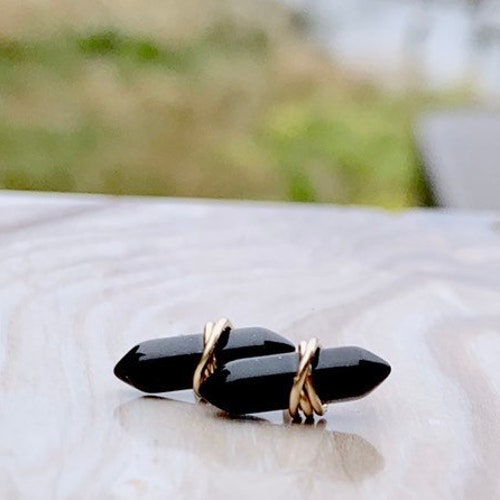 Obsidian Stud Earrings Black Gemstone Studs Minimalist Boho - Etsy