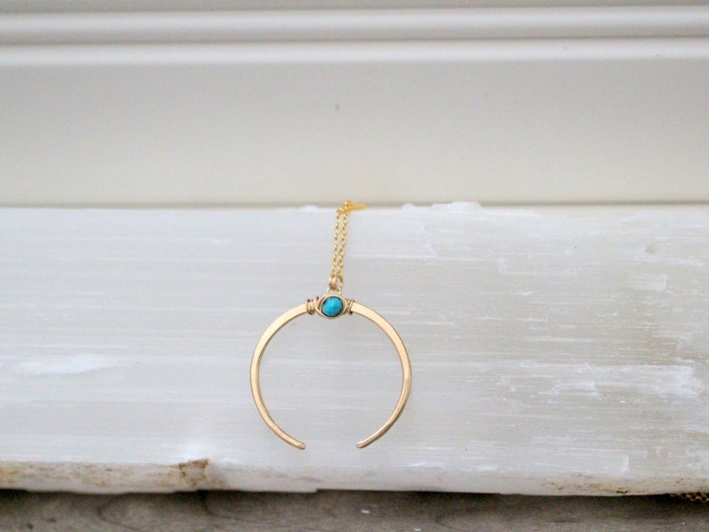 Turquoise Crescent Moon Necklace, Celestial Bezel Gemstone Pendant ...