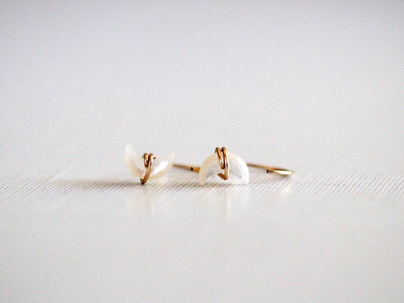 Mother of Pearl Moon Huggie Hoops, Celestial Threader Earrings ...