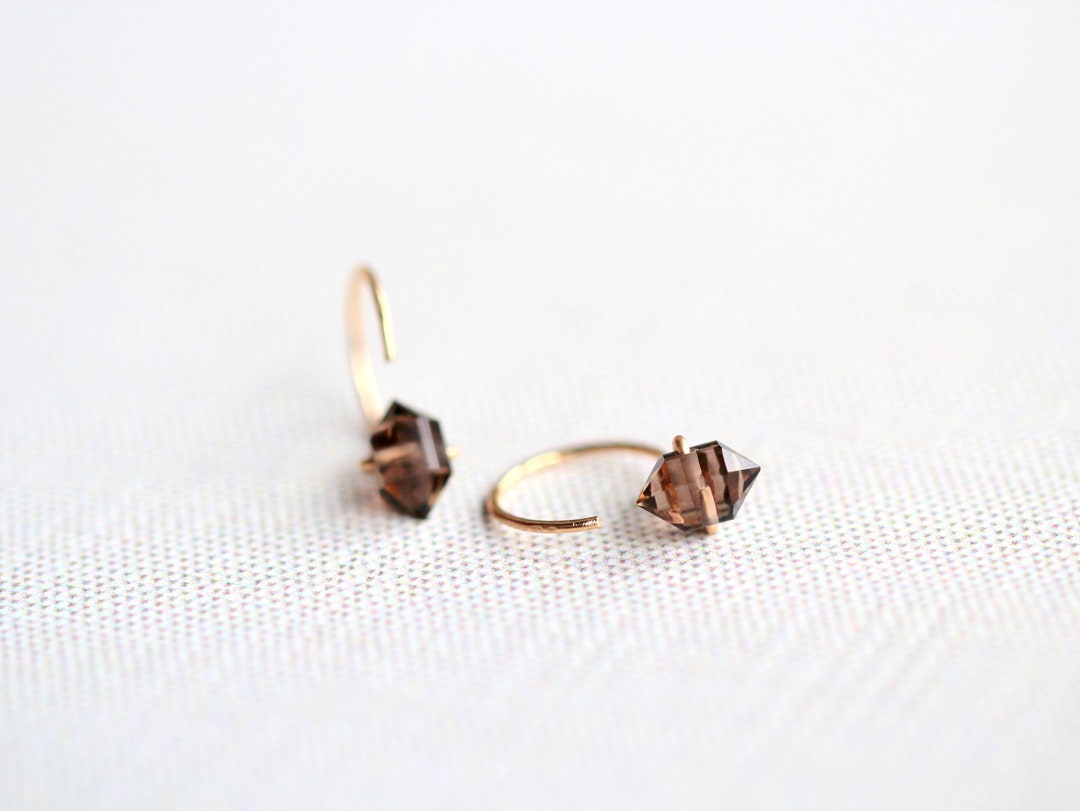 Smoky Quartz Open Hug Hoops, Huggie Hoop Earrings, 14k Gold Filled ...
