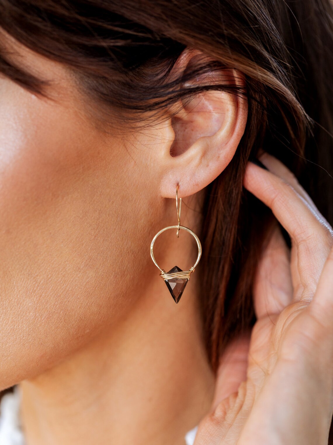 Arrowhead Hoop Earrings Smoky Quartz Gemstone in Gold Rose - Etsy