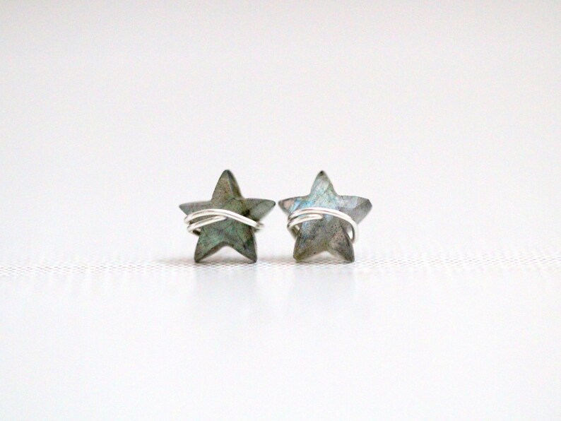 Moon Star Celestial Earrings, Labradorite Studs, Crescent Flash, Choose ...