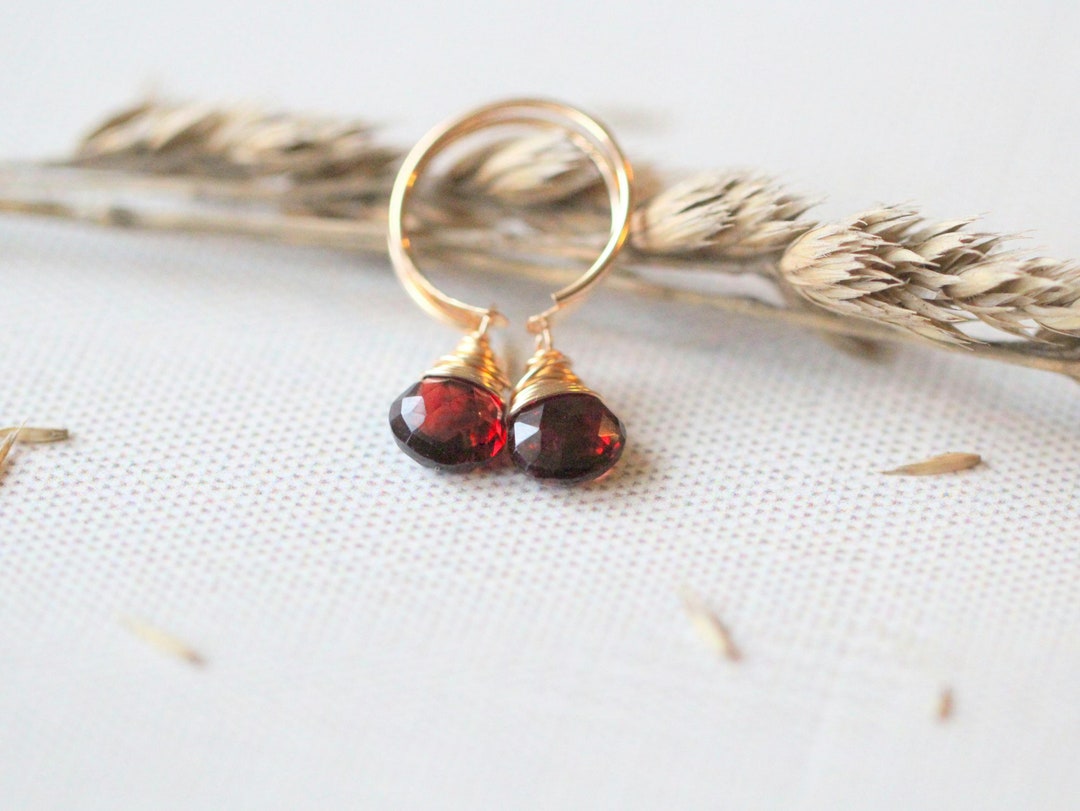 Garnet Huggie Hoops , Open Gold Threader Gemstone Earrings, Choose Size ...