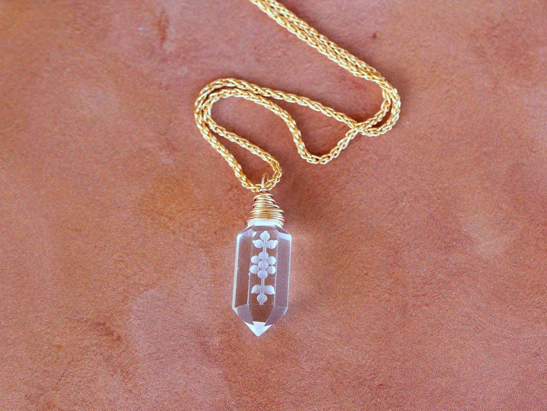 Flower Pendant Necklace, Crystal Point Carved Quartz, Whimsical Jewelry ...
