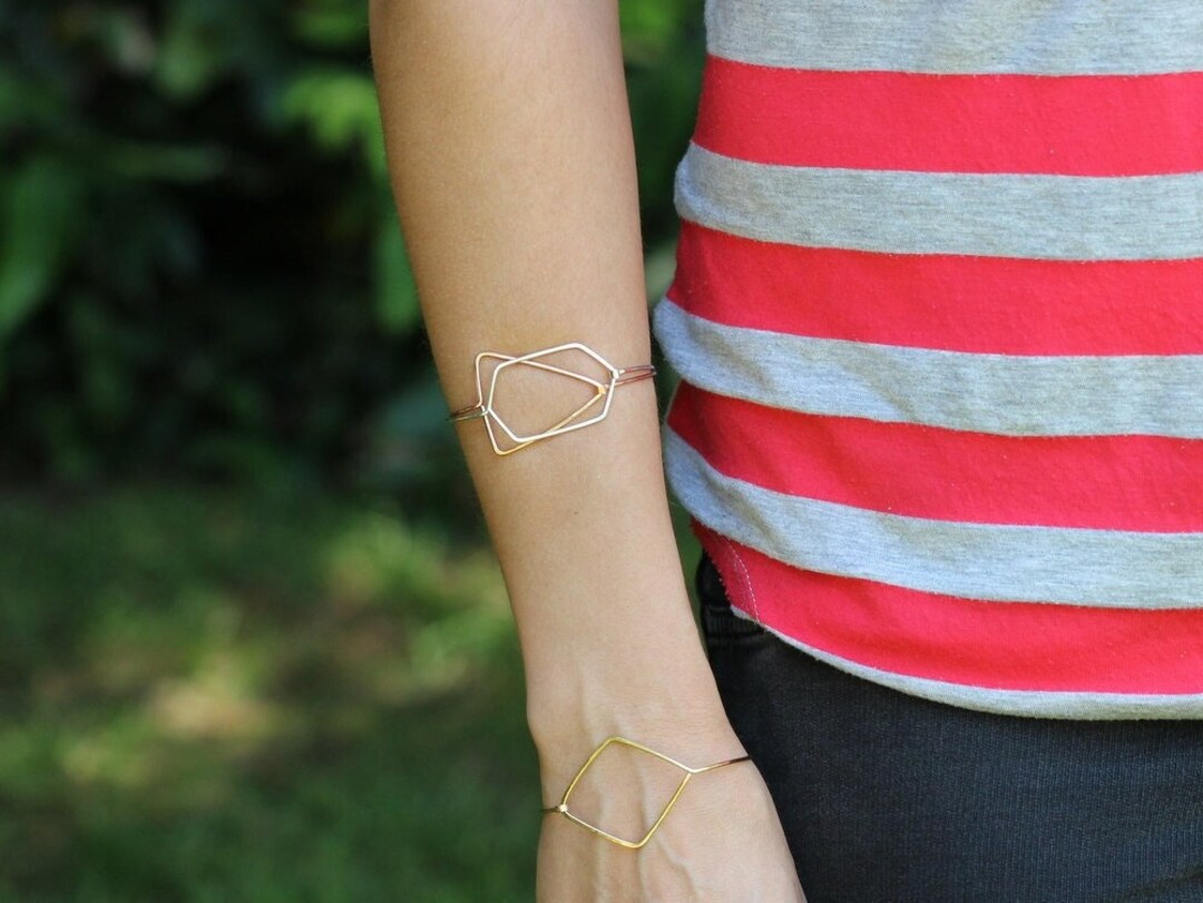 Geometric Bangle Bracelets in Gold, Silver, Rose, Triangle, Hexagon ...