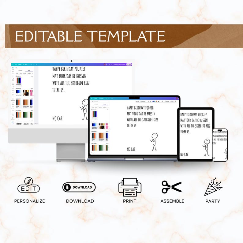 Funny Gen Z Slang Birthday Card | Editable Canva Template With Skibidi ...