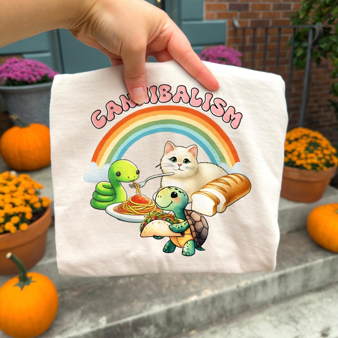 Whimsical CANNIBALISM Design With Playful Cat, Snake, and Turtle ...