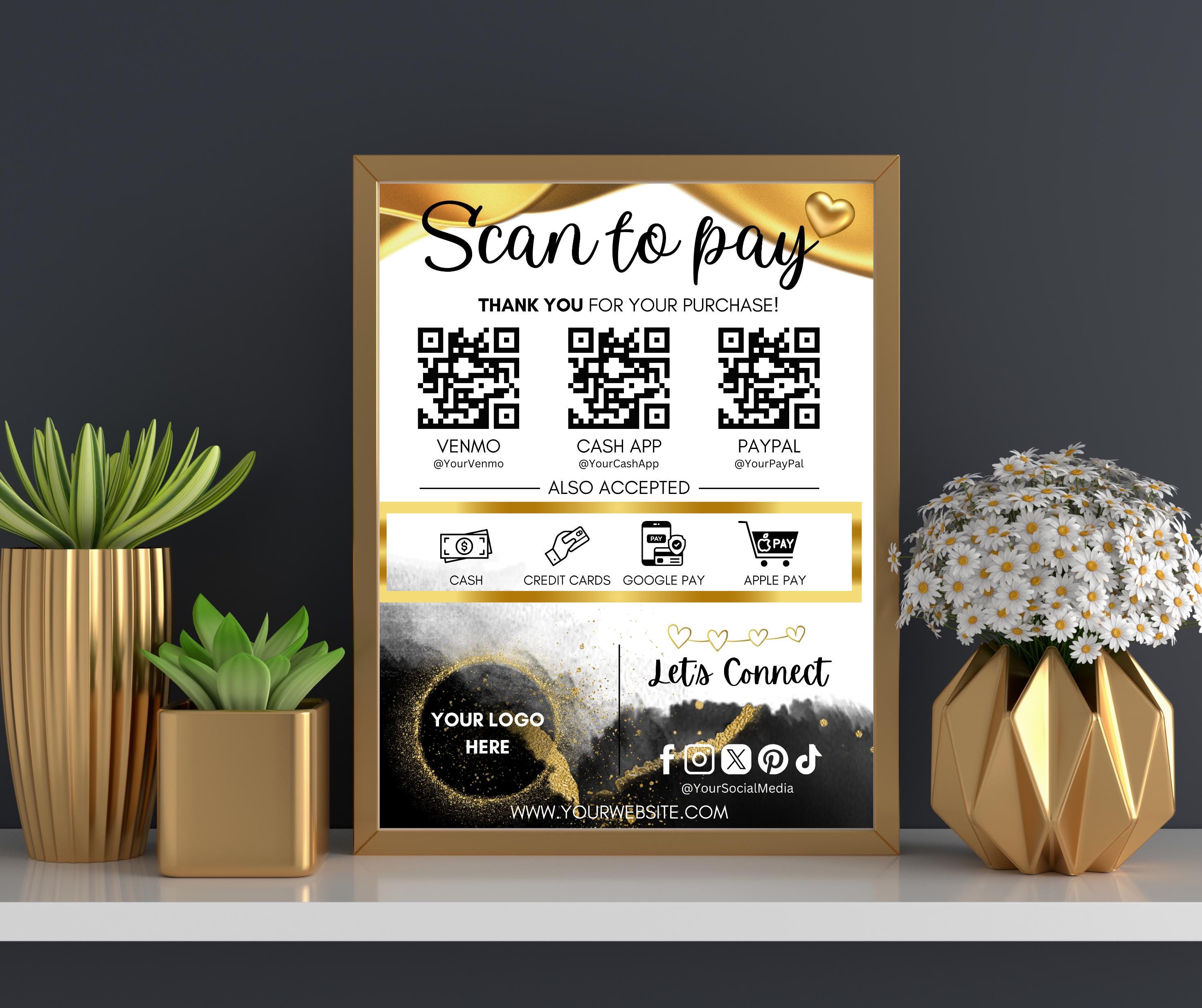 Editable QR Code Payment Sign: Gold & Black Scan to Pay Template ...